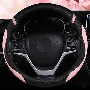 Steering Wheel Cover for Women Leather Universal Steering Wheel Covers for Car 15 inch (Pink)