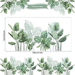 Tropical Green Plants Leaf Wall Stickers, ULENDIS Removable Nature Palm Tree Leaves Wall Decals, Creative Skirting Line Art Mural Decor for Kids Nursery Living Room Bedroom Kitchen