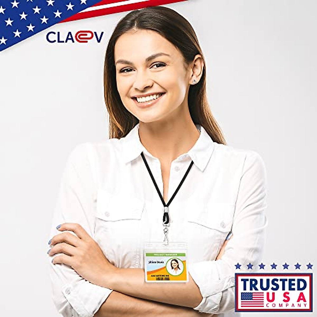 Claev Horizontal Flexible and Tear Resistant Card Protector (Clear, 4x3 Inch, 250 Pack), Large Easy Open Plastic ID Name Badge Holders for Conferences, Conventions, Offices & Schools