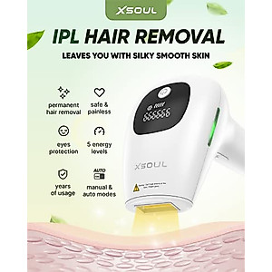 XSOUL At-Home IPL Hair Removal for Women and Men Permanent Hair Removal 999,999 Flashes Painless Hair Remover on Armpits Back Legs Arms Face Bikini Line, Corded