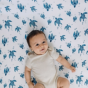 Bebe au Lait Oh So Soft Cotton Blend Breathable Muslin Crib Sheet, Baby Crib Sheet, Breathable Crib Sheets, Premium Quality Fabric, Gentle on Baby's Skin, Fits Standard Crib Mattress - Sea Turtle