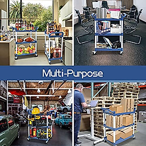 AQNIEGEP Utility Carts with Wheels Food Office Restaurant Rolling Cart 510lbs Capacity, Lockable Wheels, Rubber Hammer 16.5" x 31.5" x 39.5"