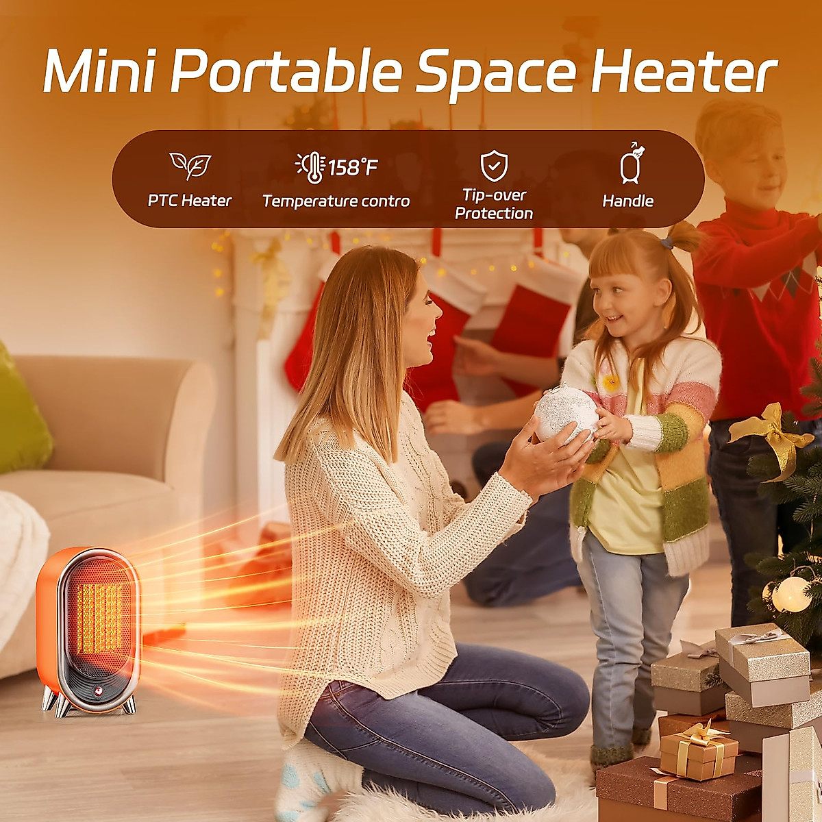 Electric Portable Space Heater - 1500W Adjustable PTC Fast Heating Ceramic Heater Features Timer and Oscillation, Mini Heater with Remote Control for Bedroom,Desk,Office and Indoor Use (Black) 1