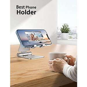 xwyebo Dual Folding Cell Phone StandPortable Aluminum Phone Holder,Adjustable Phone Dock Cradle Compatible, Fully Adjustable Foldable Desktop Phone Holder with iPhone 14/13/12/11 Pro Max(Silver)