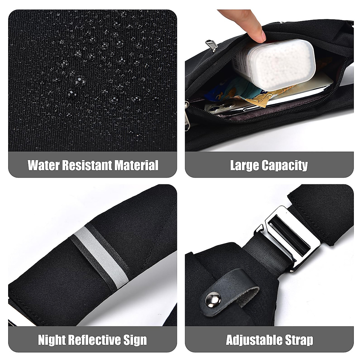 Fibrdoo Multi-pocket Chest Bag, Anti-Theft Shoulder Bag, Waterproof Sling Crossbody Bag, for Men/Women Outdoor Bicycle Hiking Jogging, Black