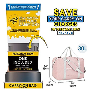 For Spirit Airlines Personal Item Bag 18x14x8 Foldable Travel Duffel Bag Tote Carry on Luggage Duffle Overnight for Women and Men 30L(Pink)