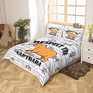 Erosebridal Capybara Bedding Set for Toddlers Girls Boys Bedroom, Funny Pet Animal Duvet Cover Capybara Claw Footprint Comforter Cover Vintage Woodern Style Bed Set 3 Pieces, Full