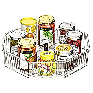 Lazy Susan Organizer, Spice Rack Rotating Organizer with 4 Dividers, Lazy Susan Turntable for Cabinet, 11'' Clear Lazy Susan Turntable Organizer, Spinning Seasoning Organizer for Cabinet Storage