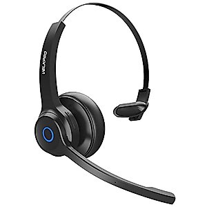 VELKPRO Wireless Headset with Microphone for PC, Truck Driver Bluetooth Headphones, Hands Free Single On Ear Headphone with Adjustable Headband, Communication Accessories for Office, Call Center Work