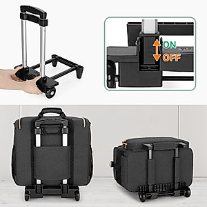 LUXJA Rolling Teacher Bag with Laptop Compartment and Detachable Dolly, Multifunctional Rolling Teacher Tote Bag (Patent Pending), Black