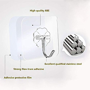 SLKING STORE Heavy Duty Self Adhesive Wall Hooks,Waterproof and Oil-Proof,Transparent Reusable Seamless Hooks Strong,Suitable for Kitchen Bathroom,6 Pack