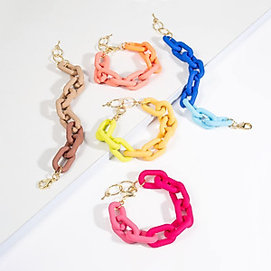 CONRAN KREMIX Hot Pink Bracelet Resin Chain Chunky Acrylic Bracelet For Women Neon Plastic Rainbow Jewelry (Rose)
