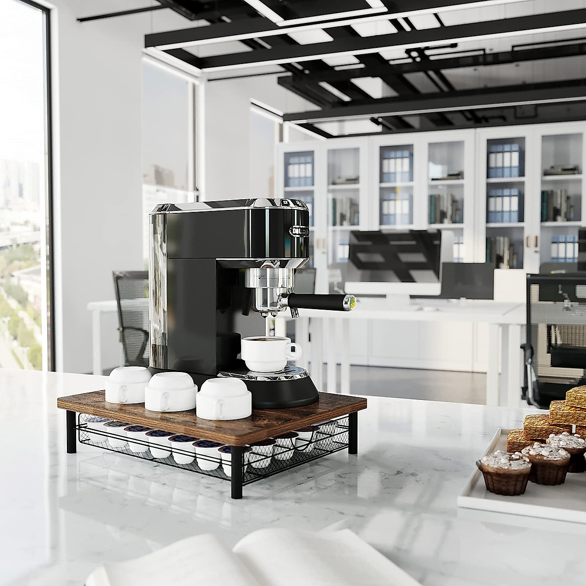 Giikin Coffee Pod Drawer Holder, k cup holder with 35 Capacity Capsule Pods, Coffee Pot Storage Organizer Drawer Holder for K-cups, Compatible with Nespresso Vertuo Capsules (Antique Brown)