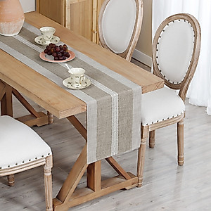 Farmhouse Braided Striped Table Runner Rustic Embroidery Coffee Table Runners for Decorations Weddings Holiday Brown 13x48inch