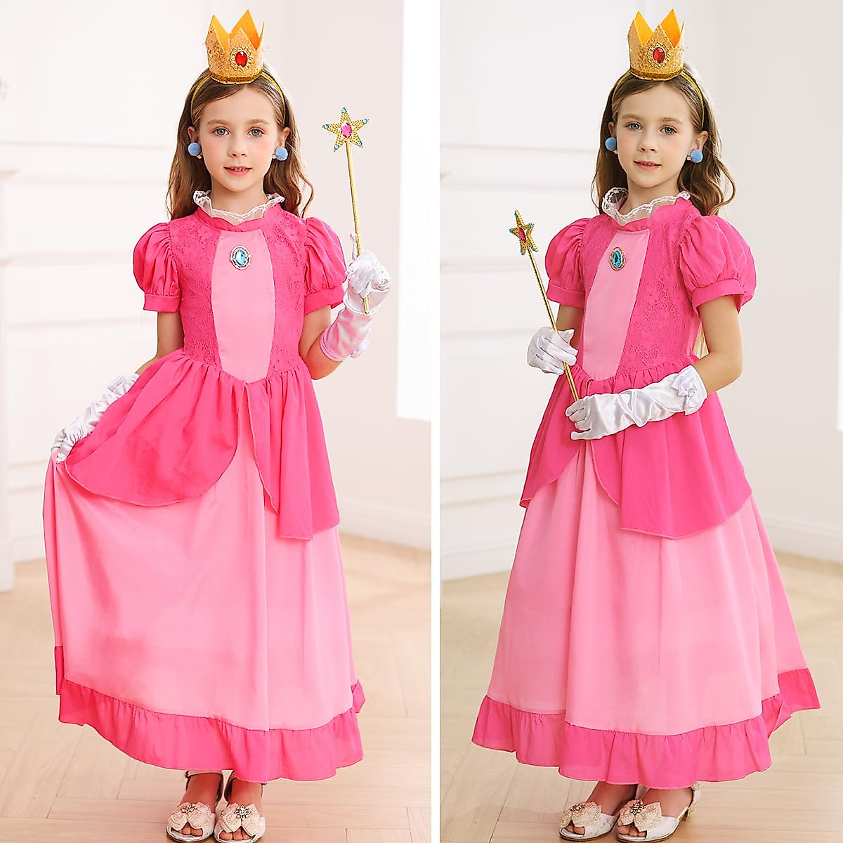 Luzlen Pink Princess Costume for Girls Kids Toddler Cosplay Dress With Accessories Halloween Birthday Outfits, 5-6T(Tag 130)