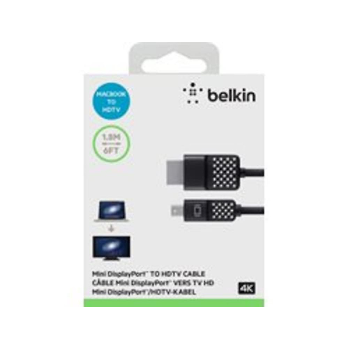 Belkin Mini Displayport to HDMI Cable 6ft - Compatible with 4k Monitors - HDMI to Displayport Cable - Connect TV & Monitors to MacBook Pro, Surface Pro & More (Black/White)