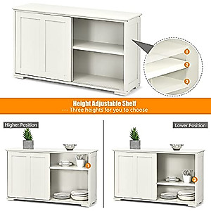 Costzon Kitchen Sideboard, Antique Stackable Storage Cabinet with Height Adjustable Shelf,Sliding Door,Wooden Cupboard Server Buffet Console Table for Home Dining Room Entryway (Cream White)