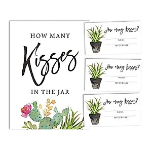 Inkdotpot How Many Kisses in The Jar White Cactus Taco'bout love Bridal Shower Game 1 Sign + 30 Cards