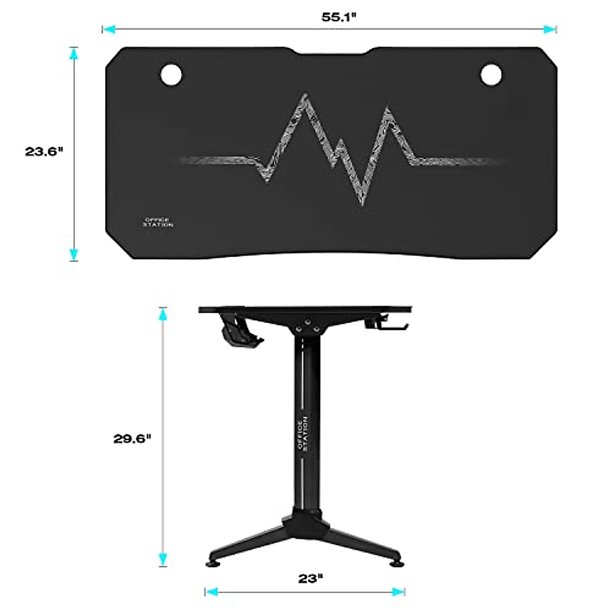Furmax Gaming Desk T-Shaped Pc Computer Table with Carbon Fiber Surface Free Mouse Pad Home Office Desk Gamer Table Pro with Game Handle Rack Headphone Hook and Cup Holder (Black, 55 Inch)