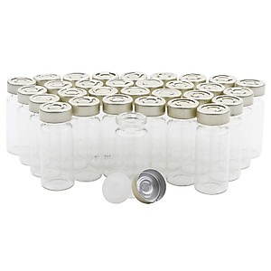 JIUWU 50 Pack Sealed Clear Glass Vial Sterile Essential Oil Bottles Liquid Containers with Pull Ring Aluminum Septa Seals Injection Vials 10ml (0.3 Oz)