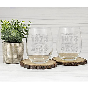 JohnPartners993 50Th Birthday Aged To Perfection - Vintage 1973 Engraved Wine Glass - 1973 50Th Birthday Gifts For Men - Vintage Wine Glasses - Present Ideas For Her Him