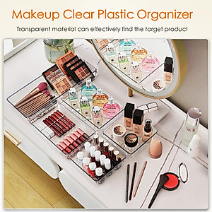 Criusia Drawer Organizer, 10 Pack Large Clear Plastic Drawer Organizers Set, 3 Size Versatile Bathroom and Vanity Drawer Organizer Trays, Storage Bins for Makeup, Bedroom, Kitchen Gadgets Utensils