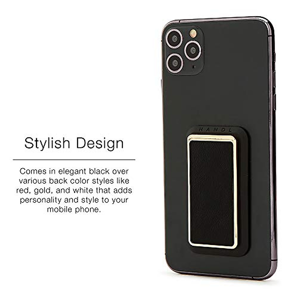 HANDL New York HANDLstick Black and Gold Professional Leather Collection Grip and Stand for Smartphone
