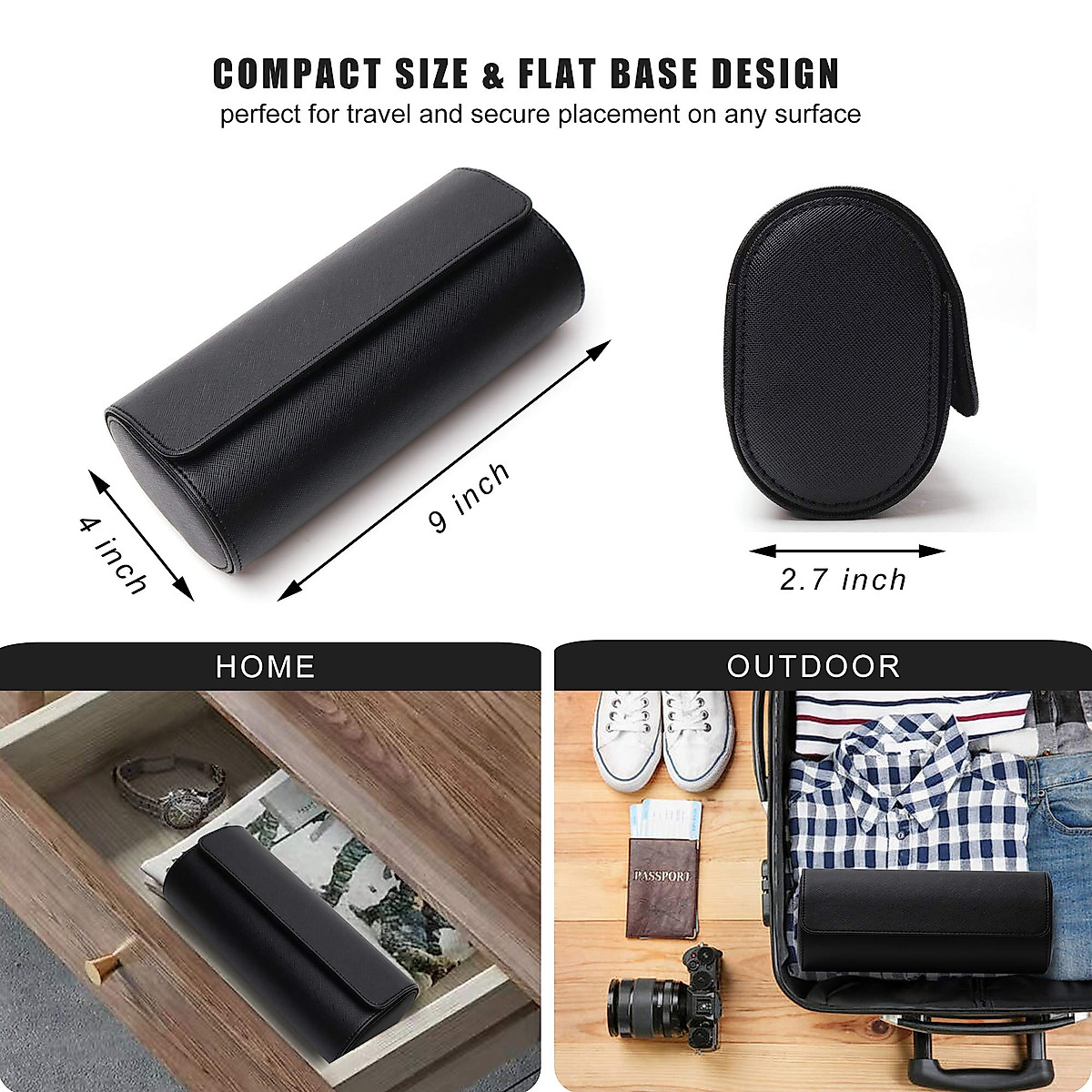 Longjet Watch Roll Travel Case for Men Portable Watches Organizer Box with Removable Velvet Pillow Holder (Black Cross)