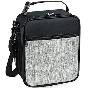 Insulated Lunch Bag for Teen Boys Girls, Women Men Lunch Box, Adults Lunch Bag Leakproof Portable with Removable Shoulder Strap for Office Camping Hiking Outdoor Beach Picnic-Black Gray