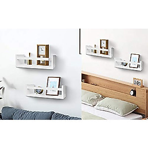 Foraineam Set of 2 Floating Shelves Wall Mounted Wood Storage Shelves Nursery Room White Wall Shelves