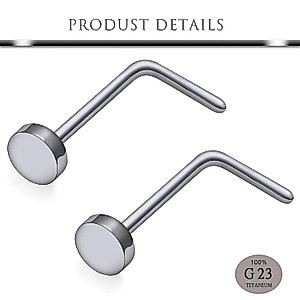 Hoeudjo 18G Grade 23 (G23) Titanium Nose Studs Ring L-Shaped Piercing Jewelry for Women Men