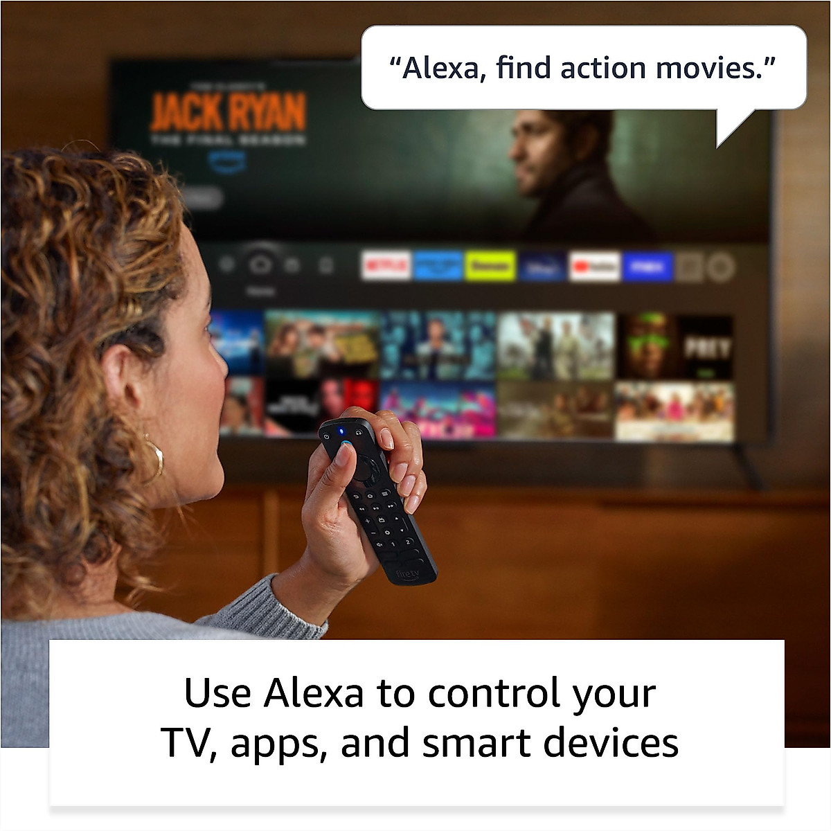 Introducing Alexa Voice Remote Pro, includes remote finder, TV controls, backlit buttons, requires compatible Fire TV device