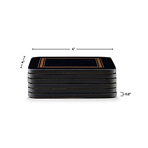 Pimpernel Classic Black Collection Coasters | Set of 6 | Cork Backed Board | Heat and Stain Resistant | Drinks Coaster for Tabletop Protection | Measures 4” x 4”