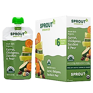 Sprout Organic Baby Food, Stage 2 Pouches, Carrot & Chickpea Plant Powered Protein, 3.5 Oz Purees (Pack of 12)