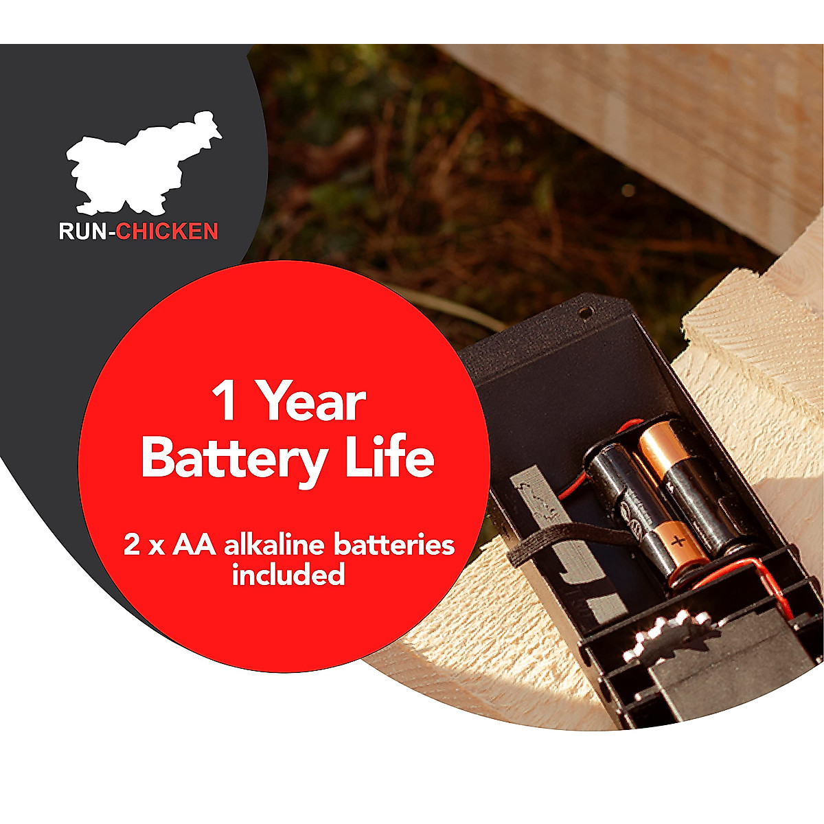 RUN-CHICKEN Automatic Chicken Coop Door Opener with Timer, Programmable Light Sensor, Battery Powered, Delay Options, Aluminum, Model T50, (USA Special)