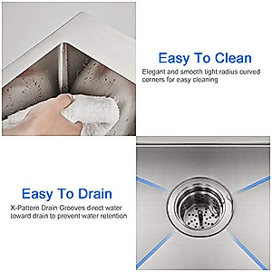 ROVOGO 24 x 18 inches Drop-in Kitchen Sink Single Bowl with 2 Holes, 304 Stainless Steel Handmade Residential Sink Brushed