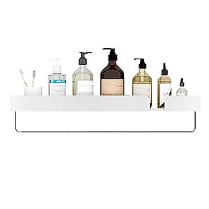 FVRTFT Storage Shelf Self Adhesive Shower Storage with Towel Rack Shower Organiser No Drilling Wall Mounted Space Aluminum for bathroom and toilet-White_50cm