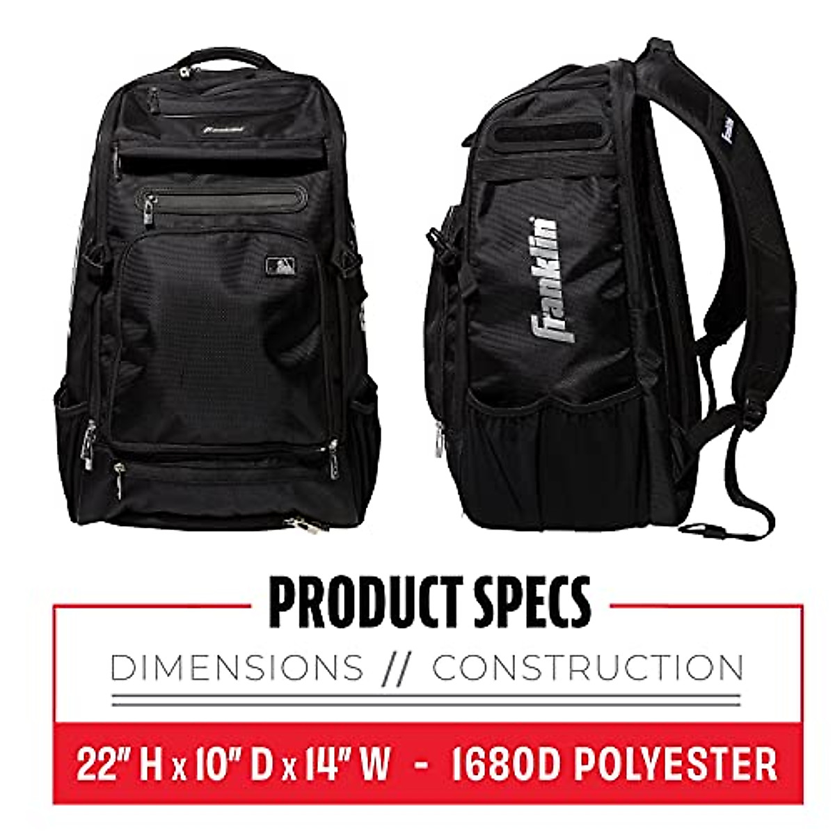 Franklin Sports Baseball + Softball Bag - MLB Traveler Elite Sport Equipment Backpack - Adult Bat Bag - Fits Cleats, Bats + Helmet - Black