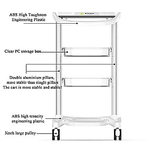 RDBSMGX ABS Beauty Trolley 3-Layer Adjustable Height Storage Shelf Rolling Trolley Placing Instruments + Storage Function Double Aluminium Alloy Pillars 0.8cm High Non-Slip Fence