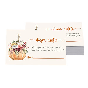 Our Little Pumpkin Diaper Raffle Tickets - 25 Pack - Gender Neutral Baby Shower Game for Prizes - Diaper Raffle Invitation Insert Cards