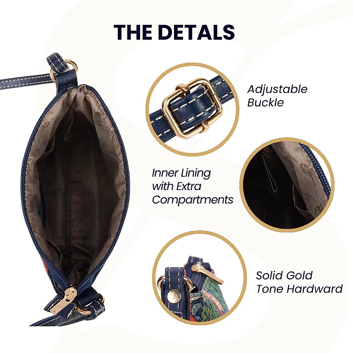 Signare Tapestry Small Crossbody Bag Sling Bag for Women with Flower and Bird William Morris Strawberry Thief Blue Design (SLING -STBL)