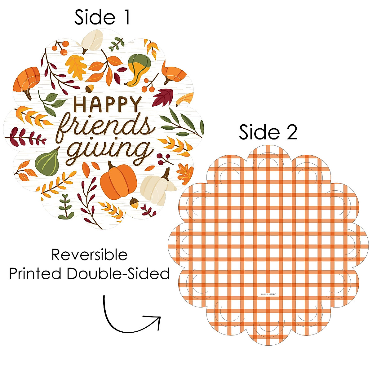 Big Dot of Happiness Fall Friends Thanksgiving - Friendsgiving Party Round Table Decorations - Paper Chargers - Place Setting For 12