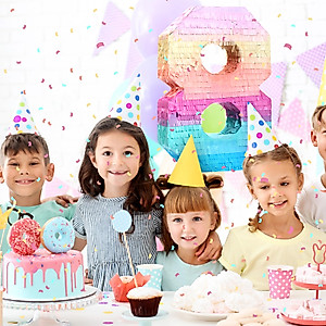 Jenaai 16 Inch Number Piñata Macaron Piñata Small Kids Birthday Party Piñata with Blindfold Stick and Confetti Small Piñata for Birthday Unicorn Birthday Wedding Baby Shower Decor(Number 8)