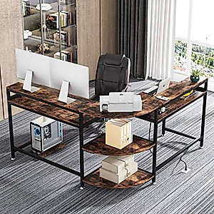 TIYASE L Shaped Desk with Power Outlet and USB Port, 59 in L-Shaped Computer Corner Desk with Storage Shelves, Home Office Desk Workstation with Monitor Stand, Tower Shelf, Rustic Brown