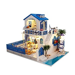 Yuzhen DIY Miniature Dollhouse Kit with Furniture and LED Lights, Modern Wooden Villa Model Includes Dustcover and Music Box, Creative Gift for Adults and Kids
