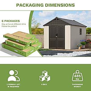 Patiowell 8 x 10 FT Resin Outdoor Storage Shed with Floor, Plastic Shed with Window and Lockable Door for Garden, Backyard, Tool Storage Use, Easy to Install in Beige (Kick-it Shed)