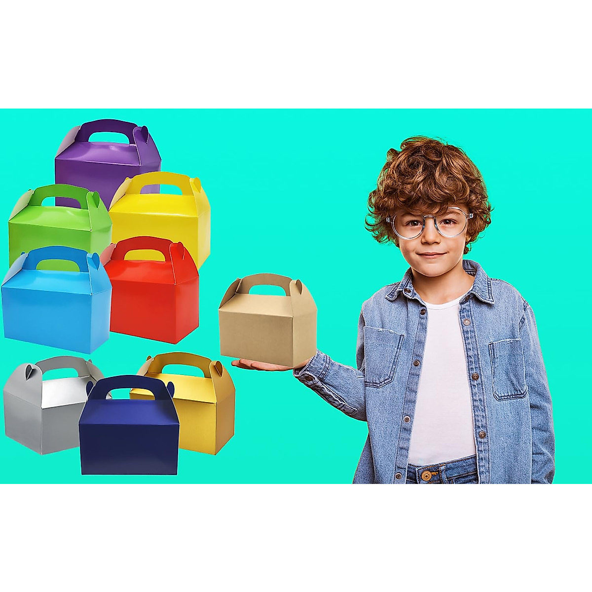 The Dreidel Company Gable Treat Boxes, (24-Pack) Party Favor Boxes for Kids Birthday, Candy Boxes Party Favors, Weddings Events, Baby Shower, 6.25" x 3.5" x 3.5" Inch Box (Multi-Color Treat Box)