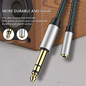 1/4 to 3.5mm Headphone Adapter, JewMod 6.35mm 1/4 Male to 3.5mm 1/8 Female Stereo Jack Audio Adapter, 3.5 to 6.35 Audio Cable for Amplifiers, Guitar, Piano, Home Theater Devices,etc-0.6Ft