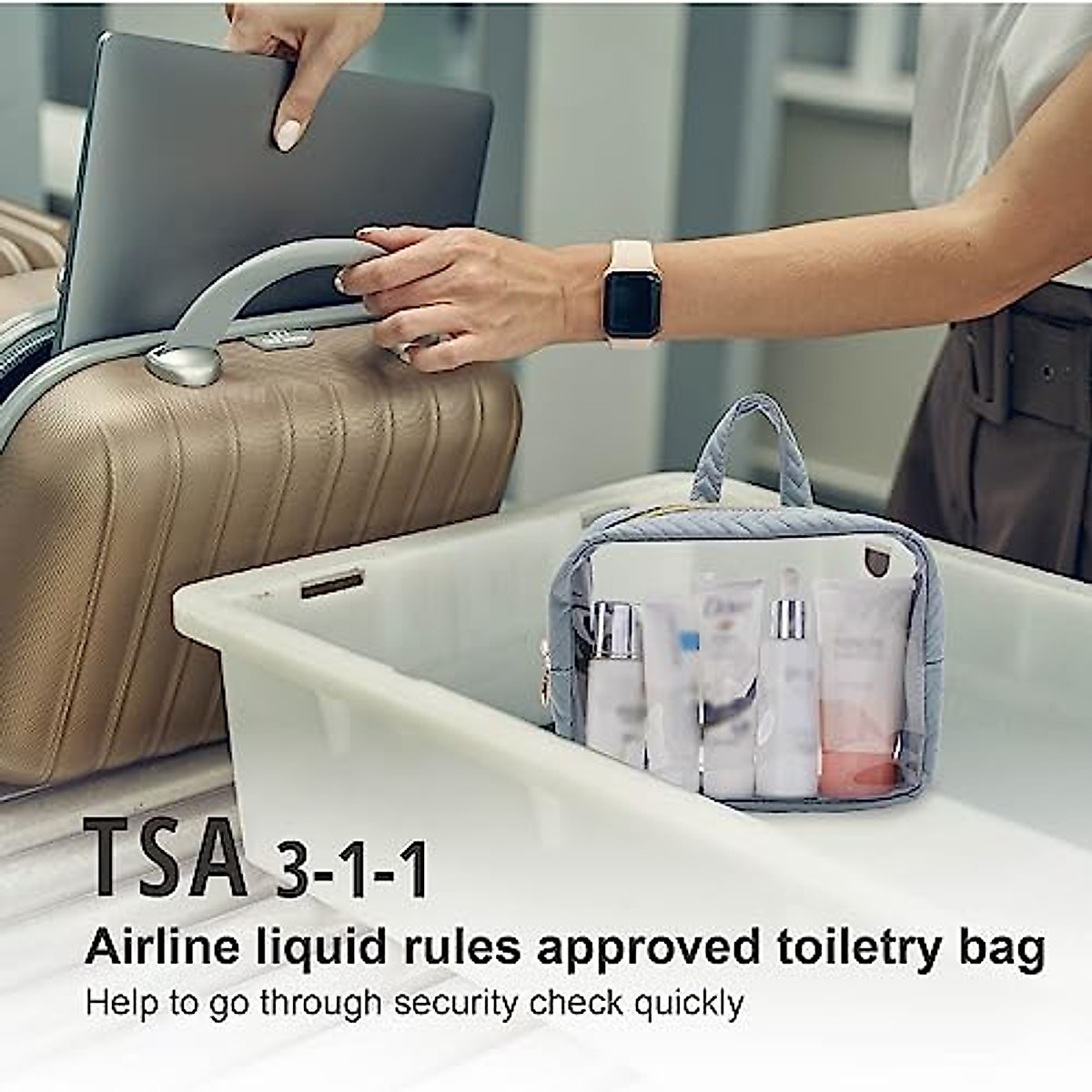 Bunnychill TSA Approved Toiletry Bag With Handle Strap,2 Pack PVC Clear Cosmetic Bags for Women Men, Carry on Airport Airline Compliant Bag,waterproof Transparent Makeup Travel Bags(2pack-Blue)