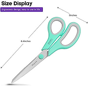 Scissors, iBayam 8" Multipurpose Scissors Bulk 3-Pack, Ultra Sharp Blade Shears, Comfort-Grip Handles, Sturdy Sharp Scissors for Office Home School Sewing Fabric Craft Supplies, Right/Left Hand